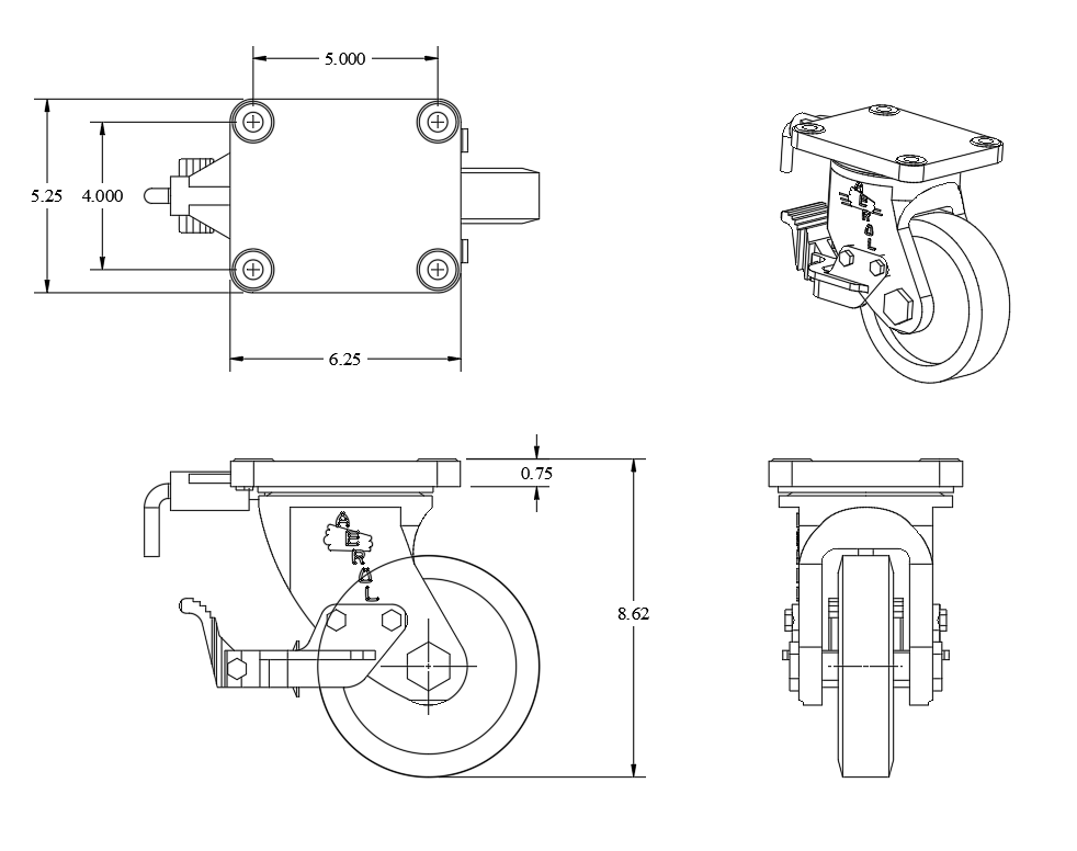 Aerol Co., Inc - Free CAD models - SH6 Heavy Duty Swivel Caster Series ...