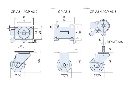 Asmith Manufacturing Company - Free CAD models - Light Duty Casters GP-A3 Series (PP-Plastic ...