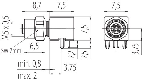 binder - Free CAD models - M5 Female angled panel mount connector ...