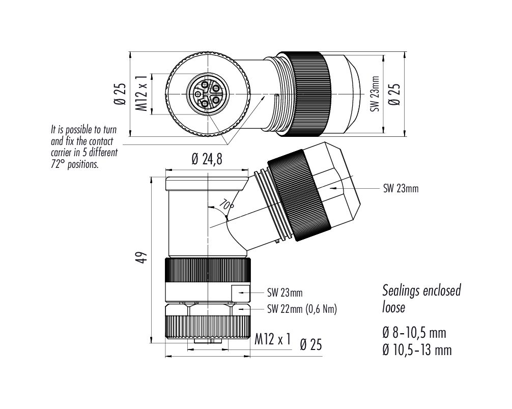 binder - Archivos CAD gratuitos - M12 Conector hembra en ángulo, Número ...