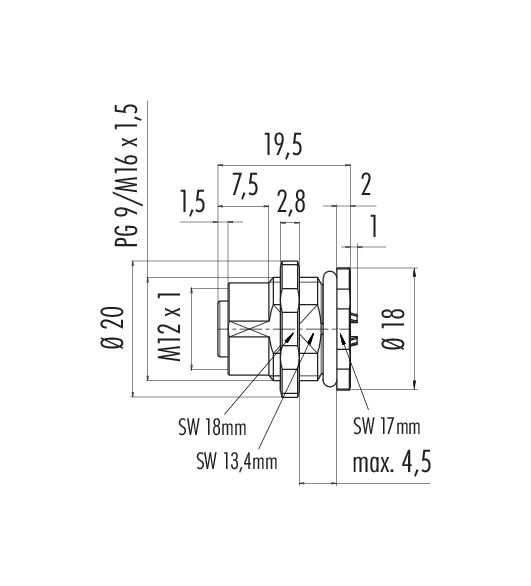 binder - Free CAD models - M12 Female panel mount connector, Contacts ...