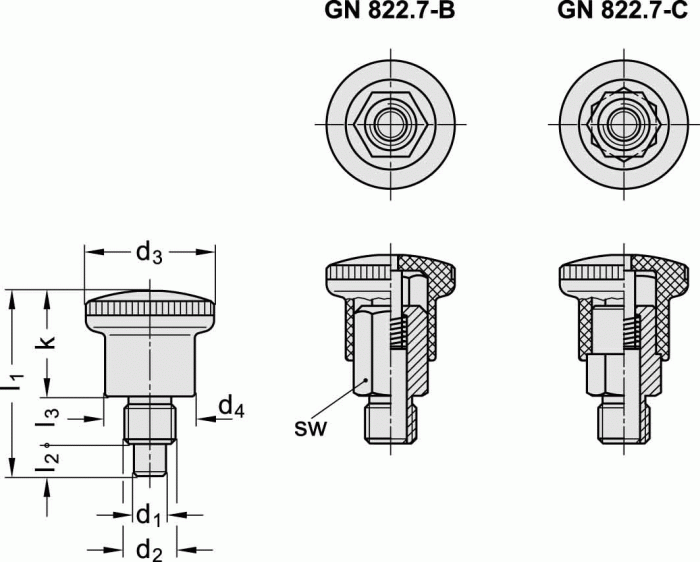 ELESA - Free CAD models - GN 822.7 - Mini indexing plungers - With or ...
