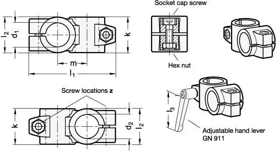 GANTER - Free CAD models - GN 132 Two-Way Connector Clamps, Aluminum ...