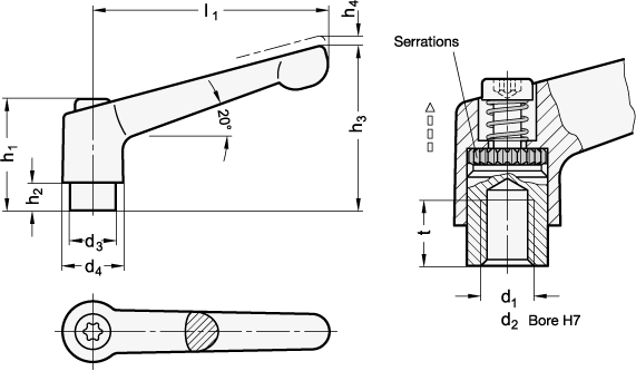 GANTER - Free CAD models - GN 300 Adjustable Hand Levers, Zinc Die ...