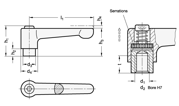 GANTER - Free CAD models - GN 302 Flat Adjustable Hand Levers, Zinc Die ...