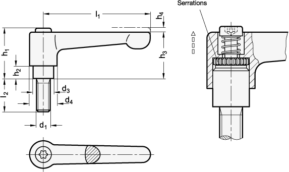 GANTER - Free CAD models - GN 302.2 Flat Adjustable Hand Levers, Zinc ...