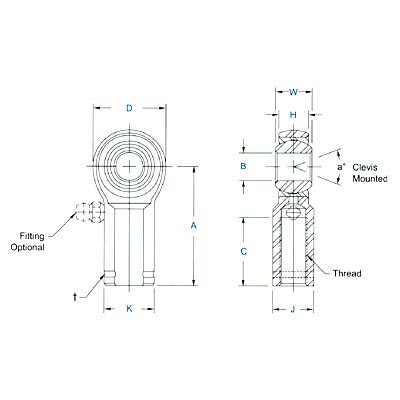 Getecno S.r.l - Free CAD models - Aurora Bearing KW & KG Series Female Rod Ends - General ...
