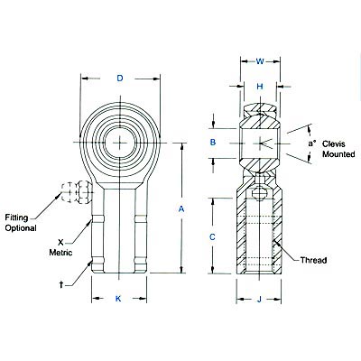 Getecno S.r.l - Free CAD models - Aurora Bearing KW-M & KG-M Series Female Rod Ends - Metric ...