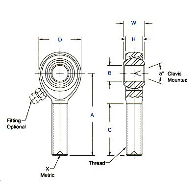 Getecno S.r.l - Free CAD models - Aurora Bearing MM-M & MB-M Series Male Rod Ends - Metric ...