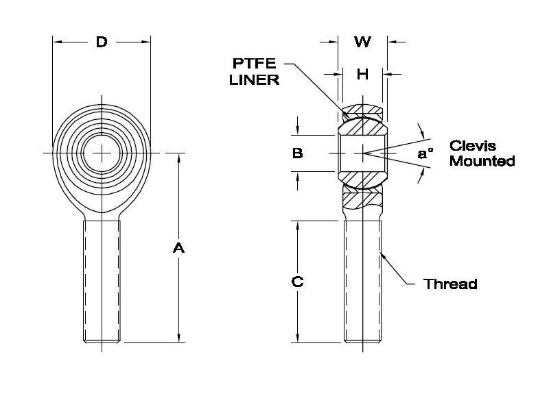 Getecno S.r.l - Free CAD models - Aurora Bearing SM-T & SB-T Series Male Rod Ends (PTFE) Lined ...