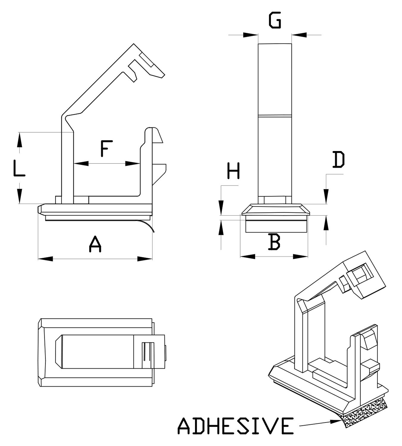 ISC Plastic Parts - Free CAD models - ADHESIVE WIRE CLIP - MTY - TraceParts