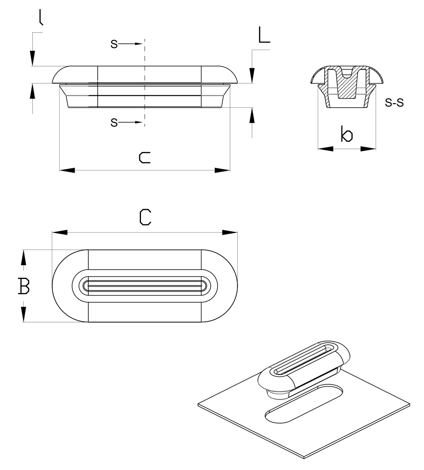 ISC Plastic Parts - Free CAD models - PLUG FOR OVAL RECTANGULAR HOLES ...