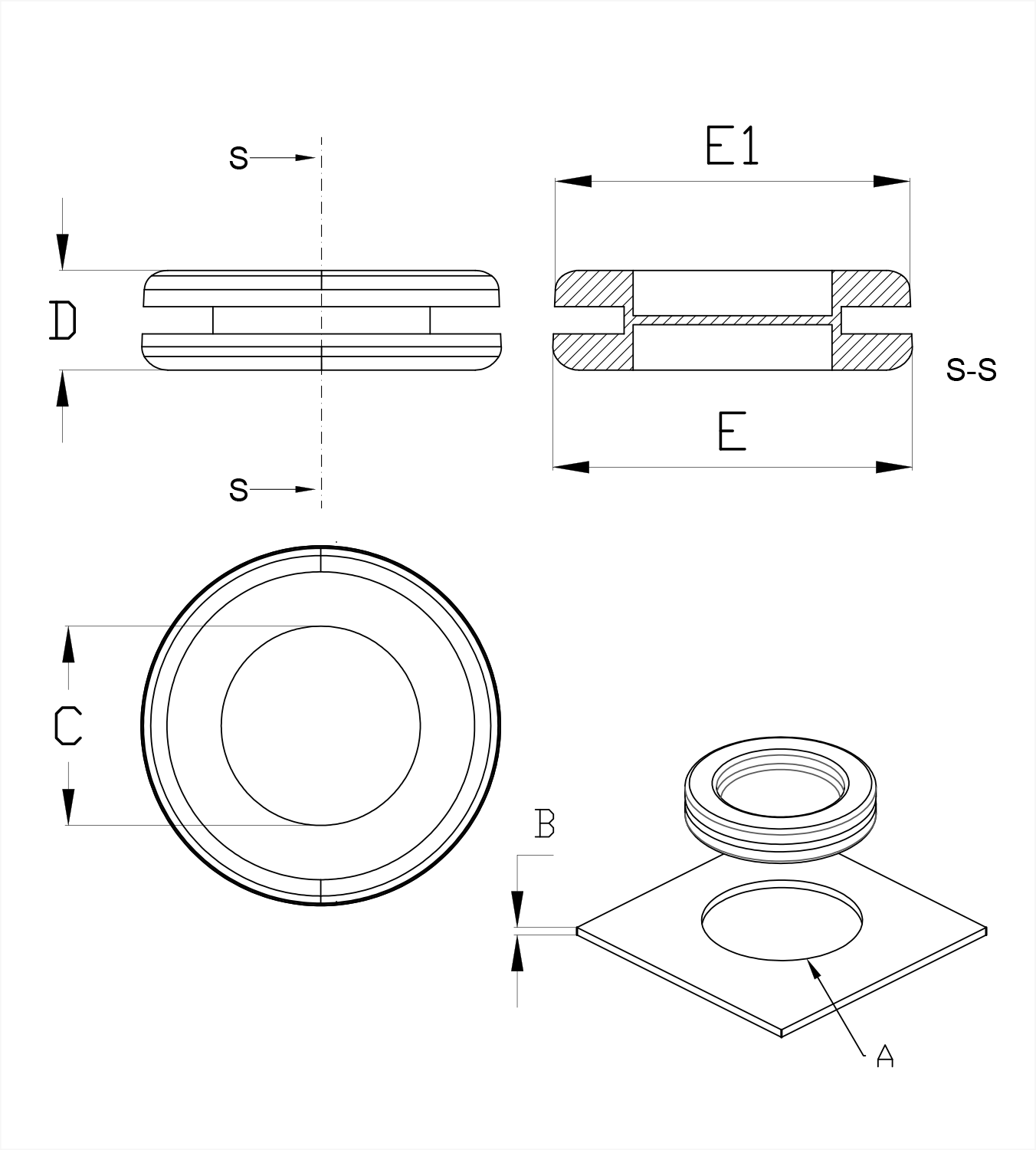 ISC Plastic Parts - Free CAD models - SEMI BLIND GROMMET - HYPAC ...