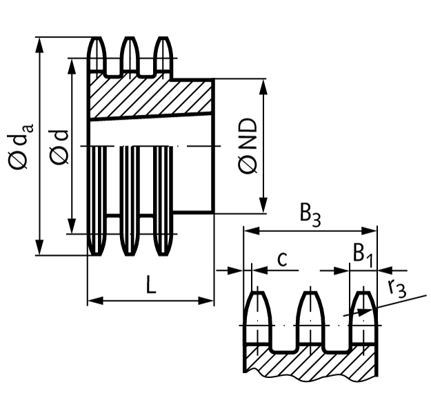 MÄDLER GmbH - Free CAD models - Triple-Strand Sprockets DRT for Taper Bushes, ISO 12 B-3 ...