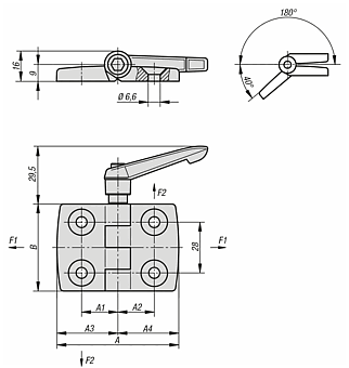 norelem - 免费 CAD 模型 - Hinges plastic, with locking lever - TraceParts