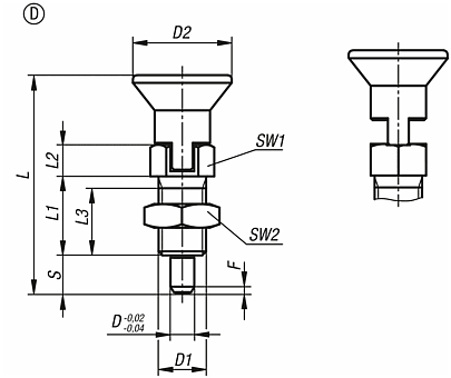 norelem - 無料のCADモデル - INDEXING PLUNGER SIZE:0 D1=M08X1, D=4, FORM:D ...