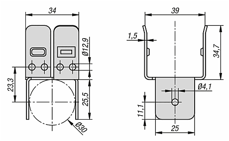 norelem - Free CAD models - Mounting bracket Ø30, steel for roller ...