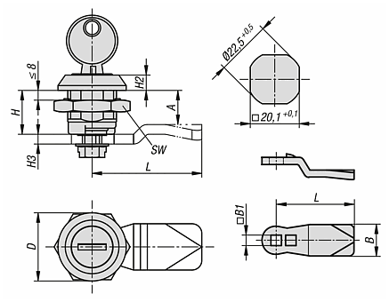 norelem - Free CAD models - Quarter-turn lock zinc, lockable - TraceParts
