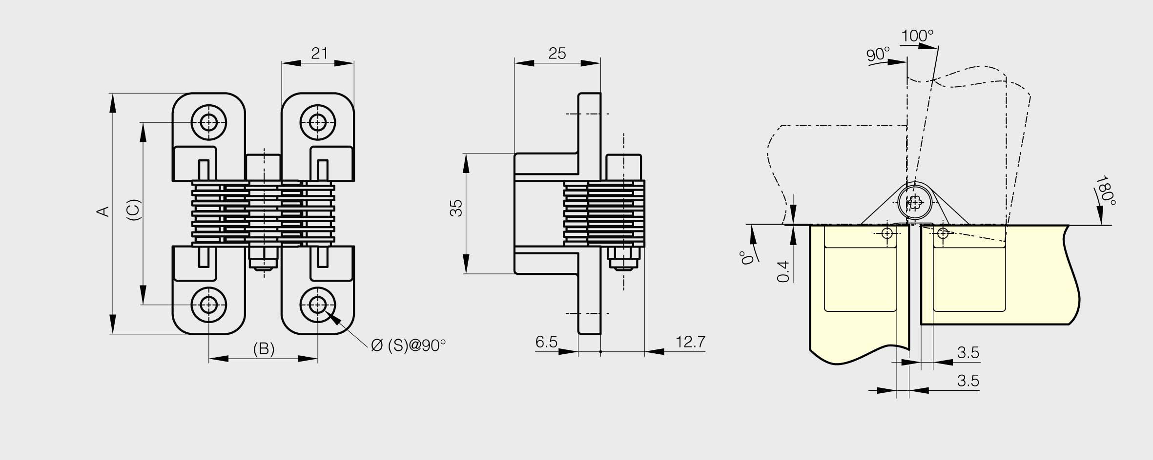PINET INDUSTRIE - 免费 CAD 模型 - Concealed hinge with friction - 180 ...