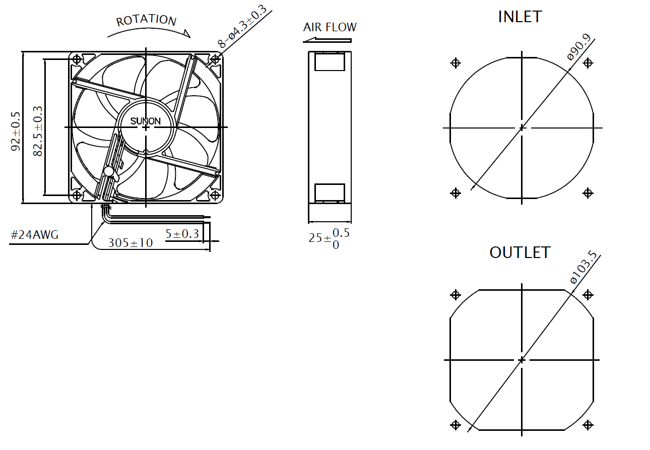 SUNON - Free CAD models - SUNON DC Fan 92x92x25 mm - TraceParts