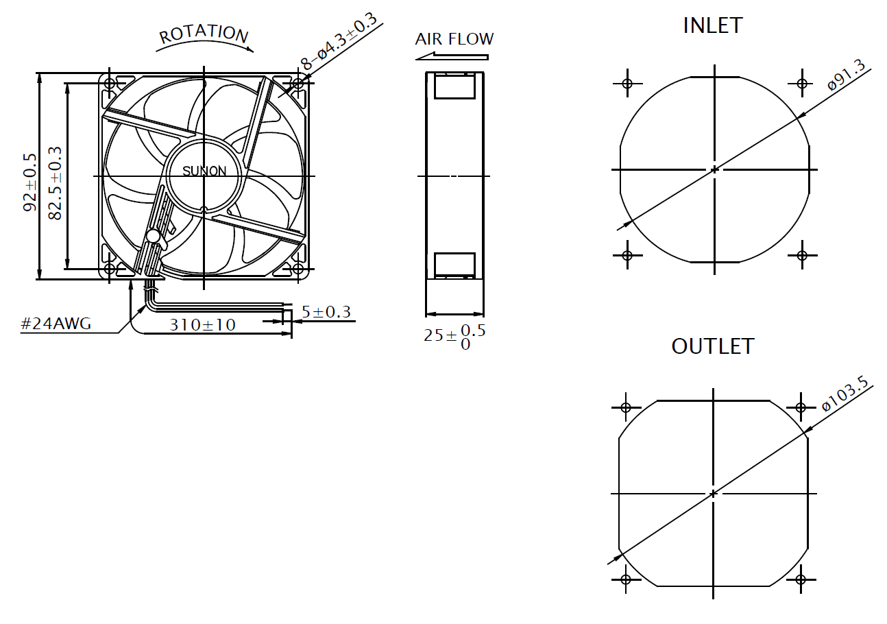 SUNON - Free CAD models - SUNON DC Fan 92x92x25 mm (IP68) - TraceParts