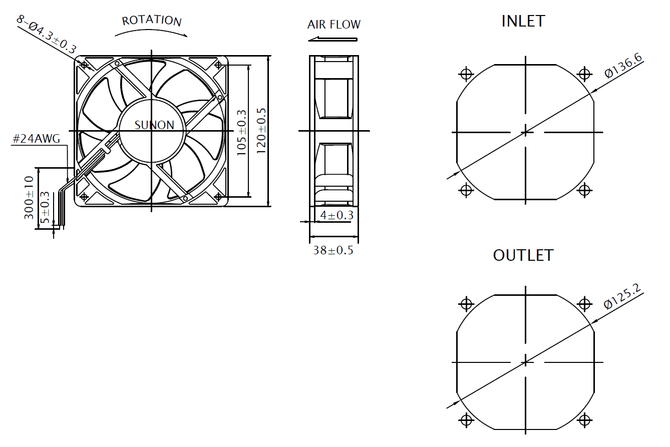 SUNON - Free CAD models - SUNON DC Fan 120x120x38 mm - TraceParts