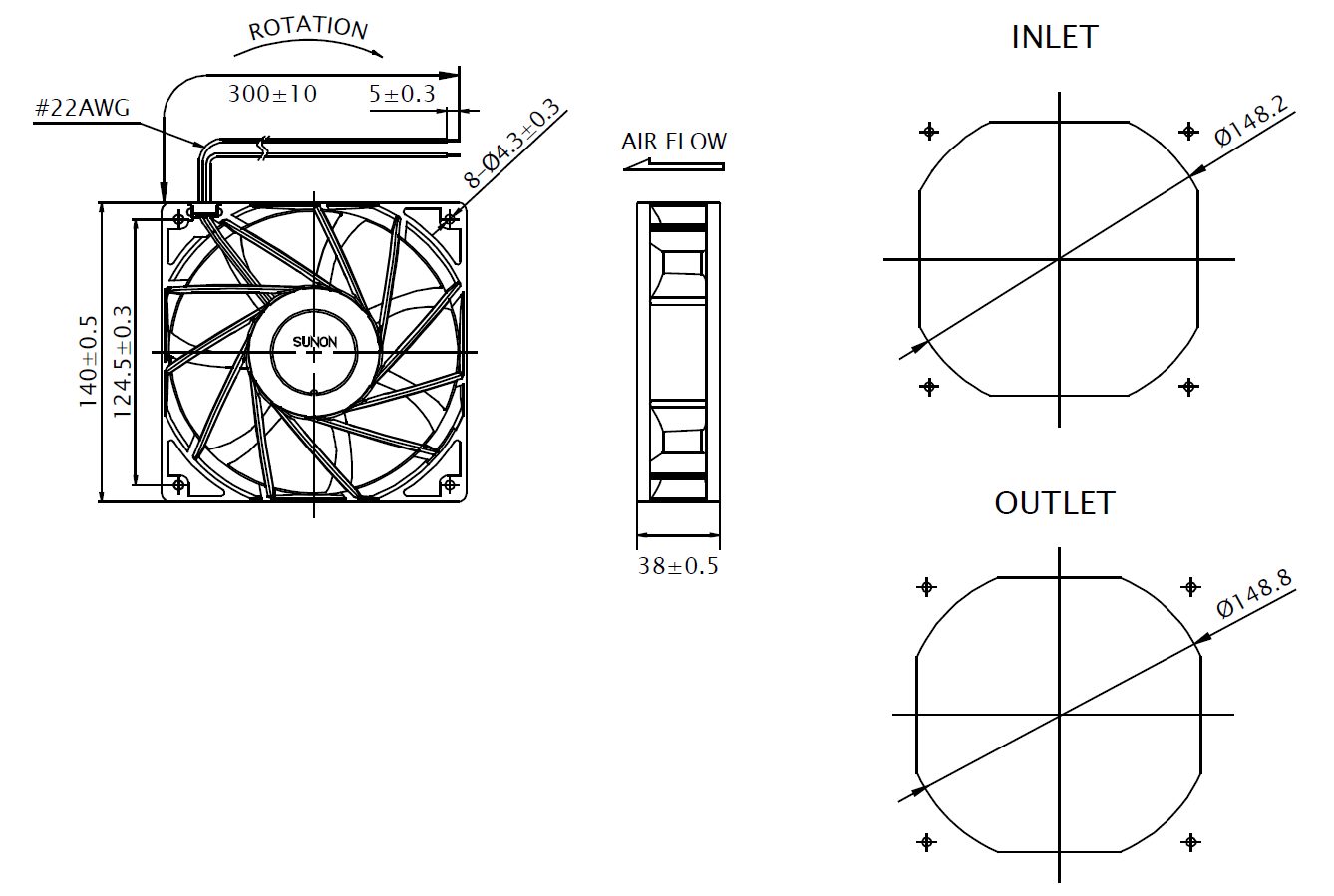 SUNON - Free CAD models - SUNON DC Fan 140x140x38 mm - TraceParts