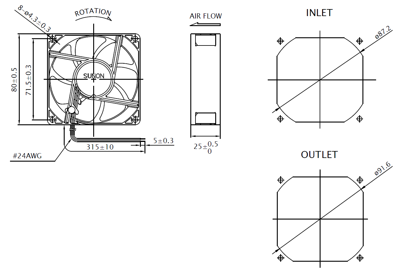 SUNON - Free CAD models - SUNON DC Fan 80x80x25 mm - TraceParts