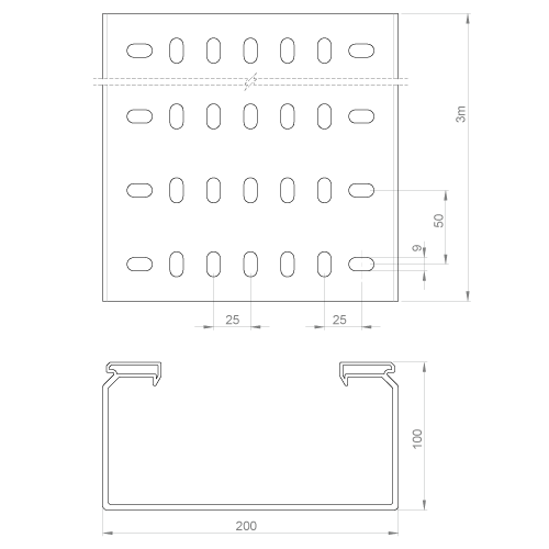 Unex - Free CAD models - Unex perforated cable tray 100x200 in U23X ...