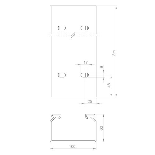 Unex - Free CAD models - Unex non perforated cable tray 60x100 in U23X ...