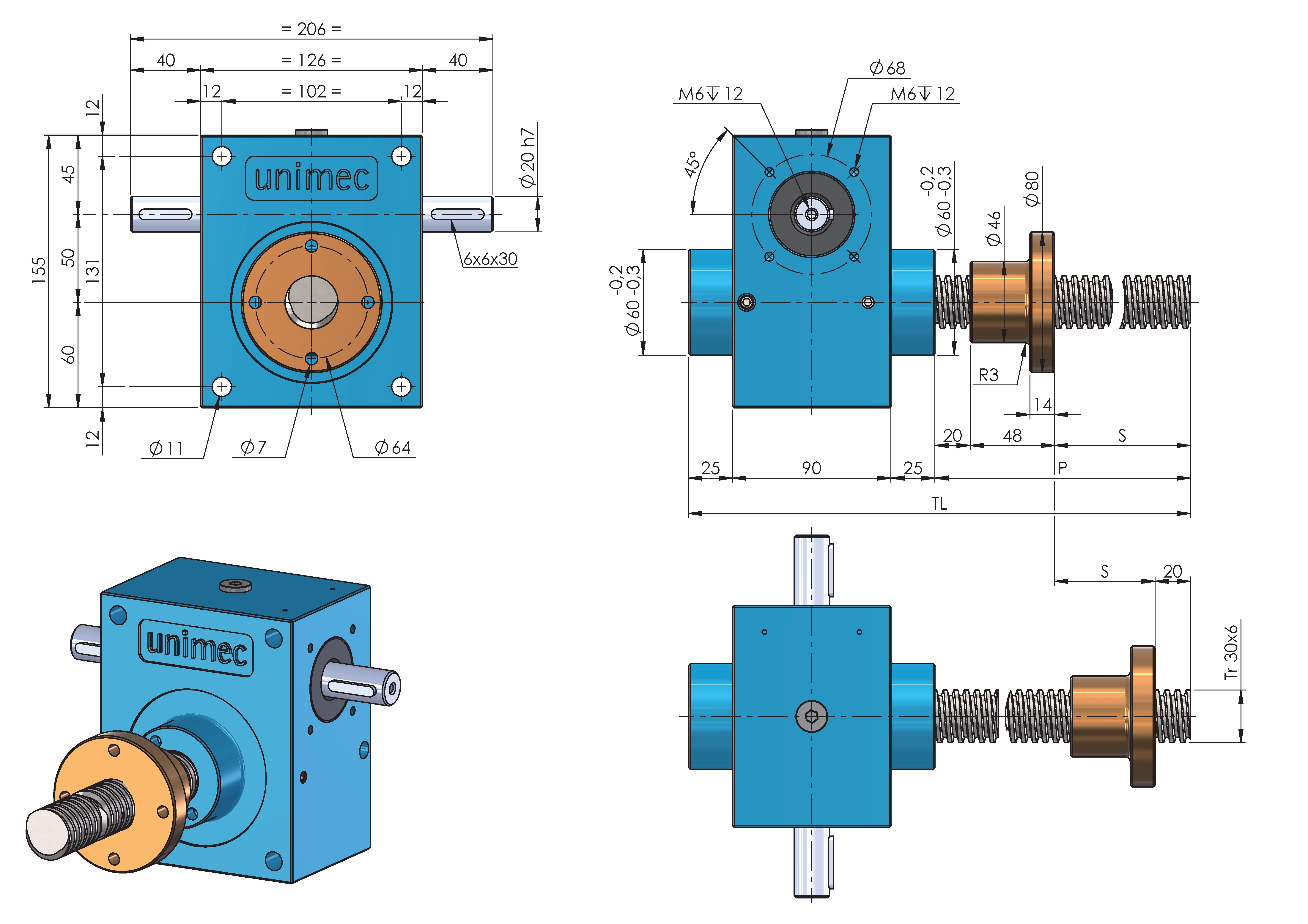 Unimec S.p.a. - Free CAD models - Model TPR, Trapezoidal Screw Jacks ...