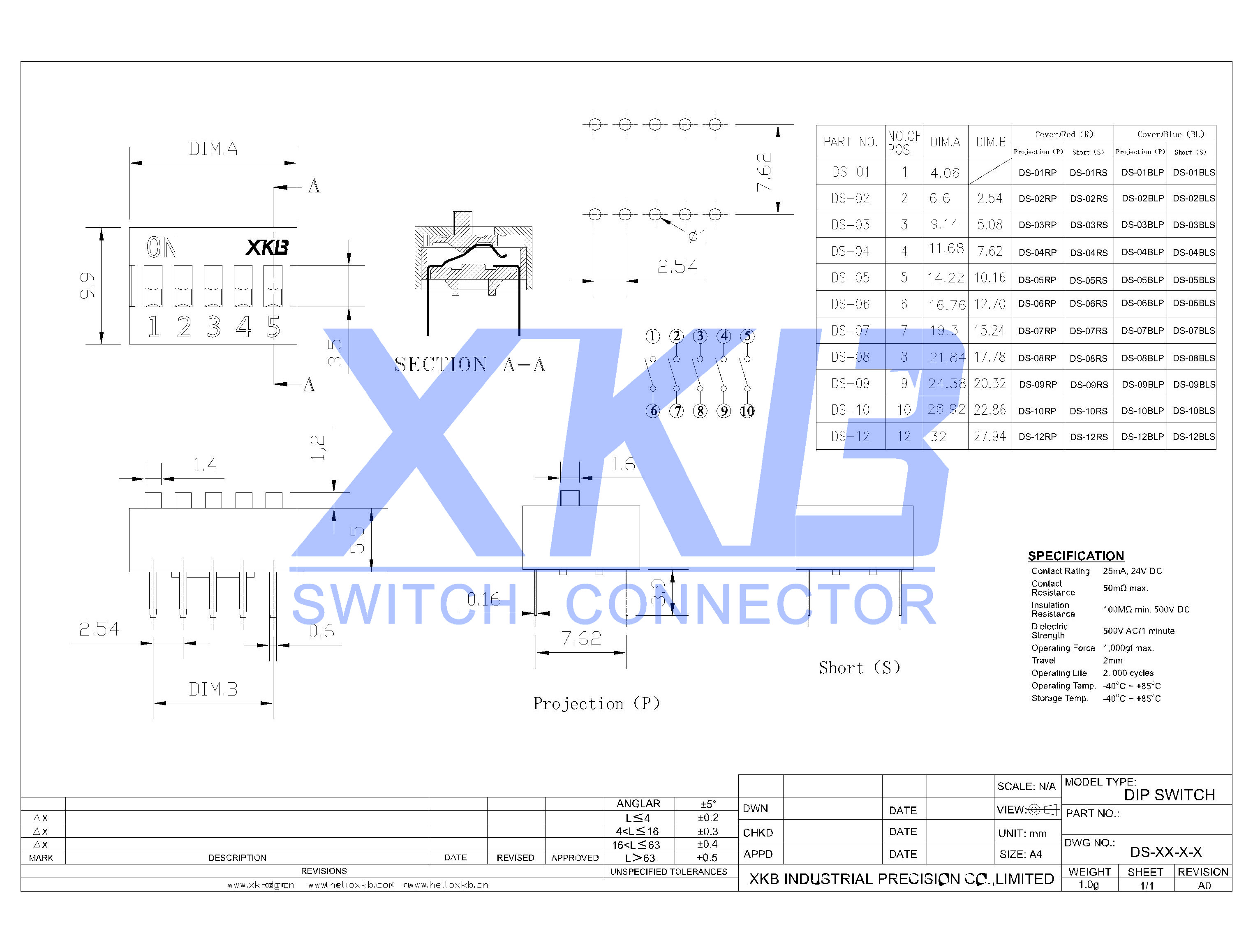 XKB Connectivity - Free CAD models - Dip switch DS-06BLP - TraceParts
